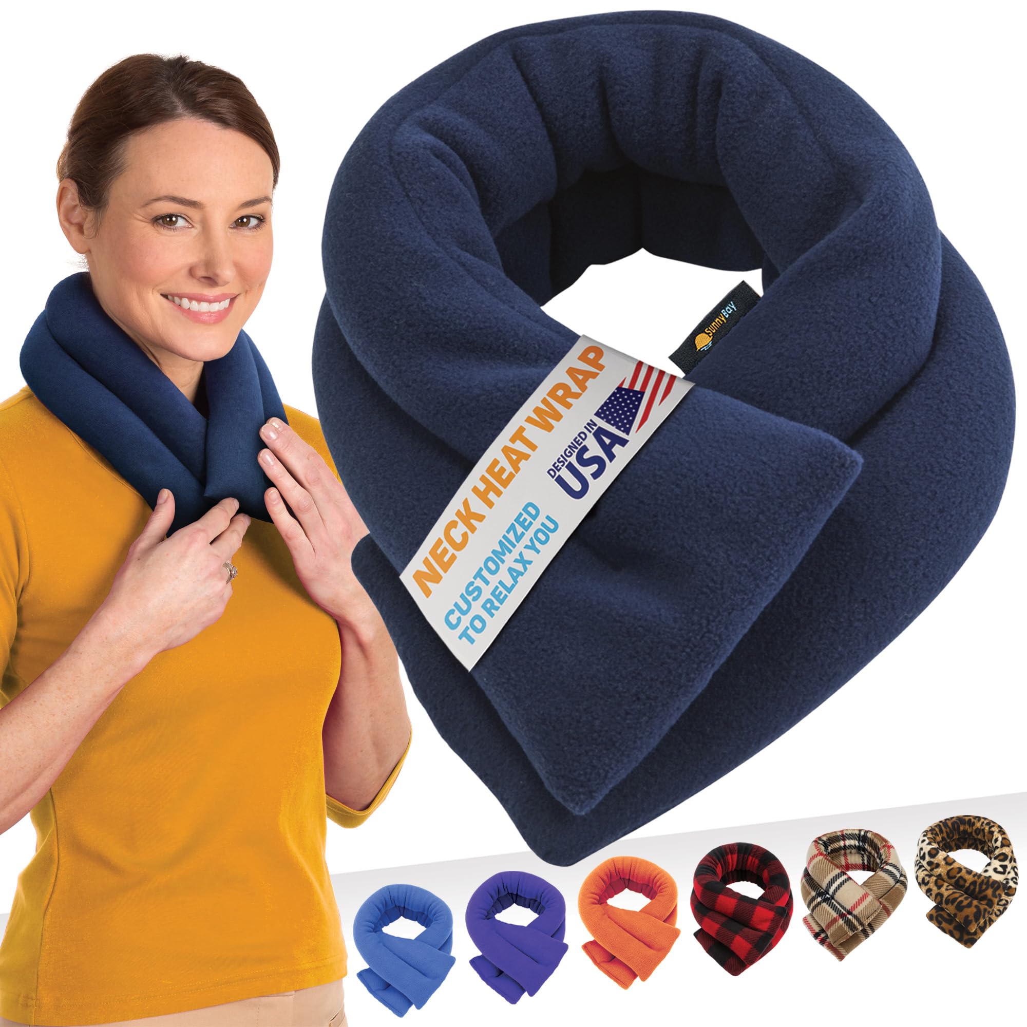SunnyBay Microwave Heating Pad for Neck and Shoulders, 2.2 lbs 26 inch Long Versatile Microwavable Neck Wrap Warmer or Cool Pack, Hot or Cold Therapy to Relax Sore Muscles (Blue)
