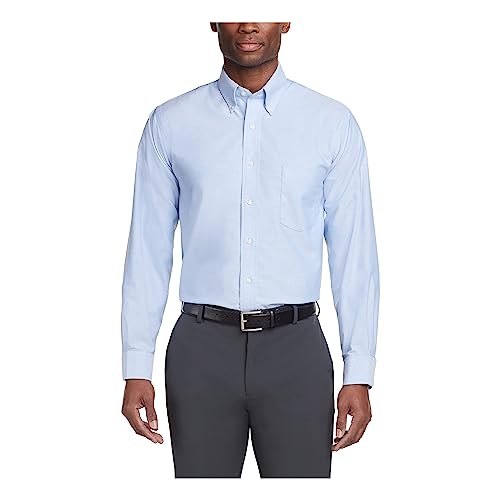 Van Heusen Men's Dress Shirt Oxford Solid Regular Fit, Blue, 17" Neck 32"-33" Sleeve