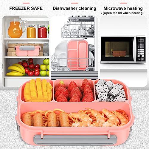 Lunch Box/ Containers for Adults/Kids/Toddler,1300ML-4 Compartment Bento Box,Microwave & Dishwasher & Freezer Safe, BPA Free (Pink)