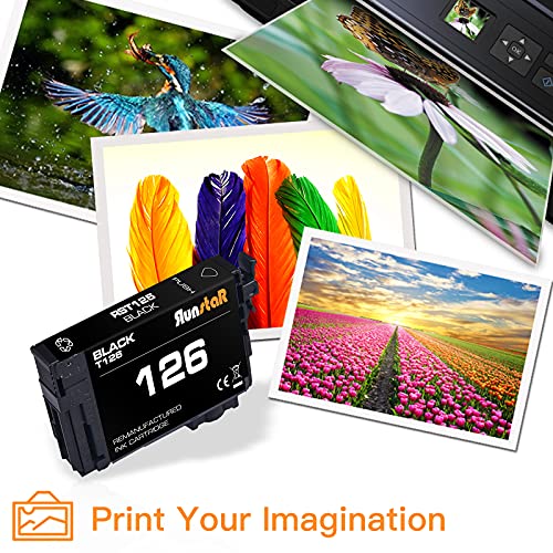 Run Star 1 Pack 126 Black Remanufactured Ink Cartridge Replacement for Epson 126 T126 use for Epson Stylus NX330 NX430 Workforce 60 435 520 840 WF-3520 3540 7010 7510 7520 Printer (1 Black)