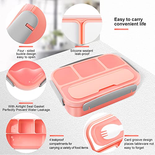 Lunch Box/ Containers for Adults/Kids/Toddler,1300ML-4 Compartment Bento Box,Microwave & Dishwasher & Freezer Safe, BPA Free (Pink)