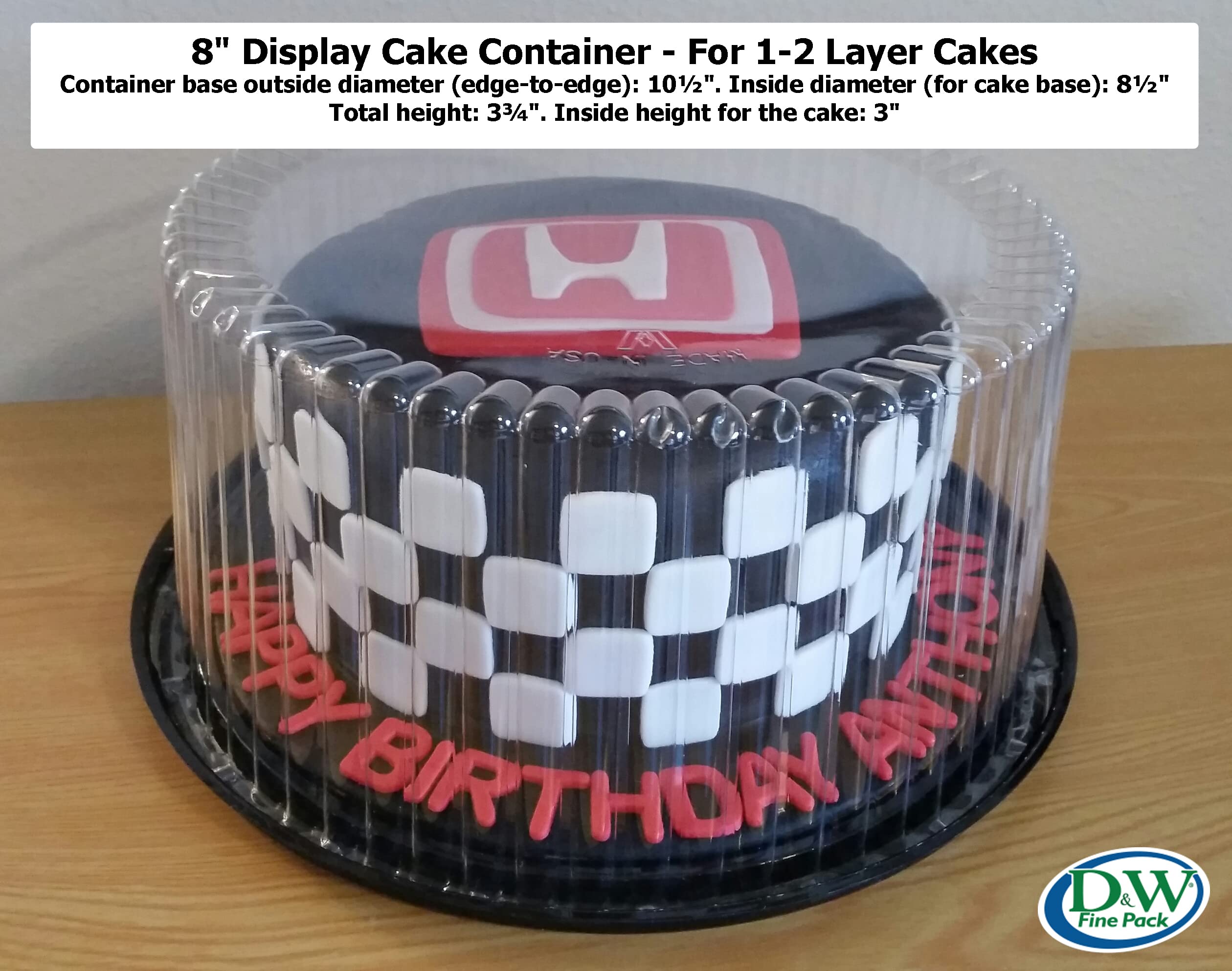 KitchenDance Disposable Plastic Display Cake Carriers with Clear Plastic Lid - 8 Inches Reusable Inside Diameter Low Dome Carrier for 1-2 Layer Cakes, Plastic Cake Storage Container, WG22, 10 Count