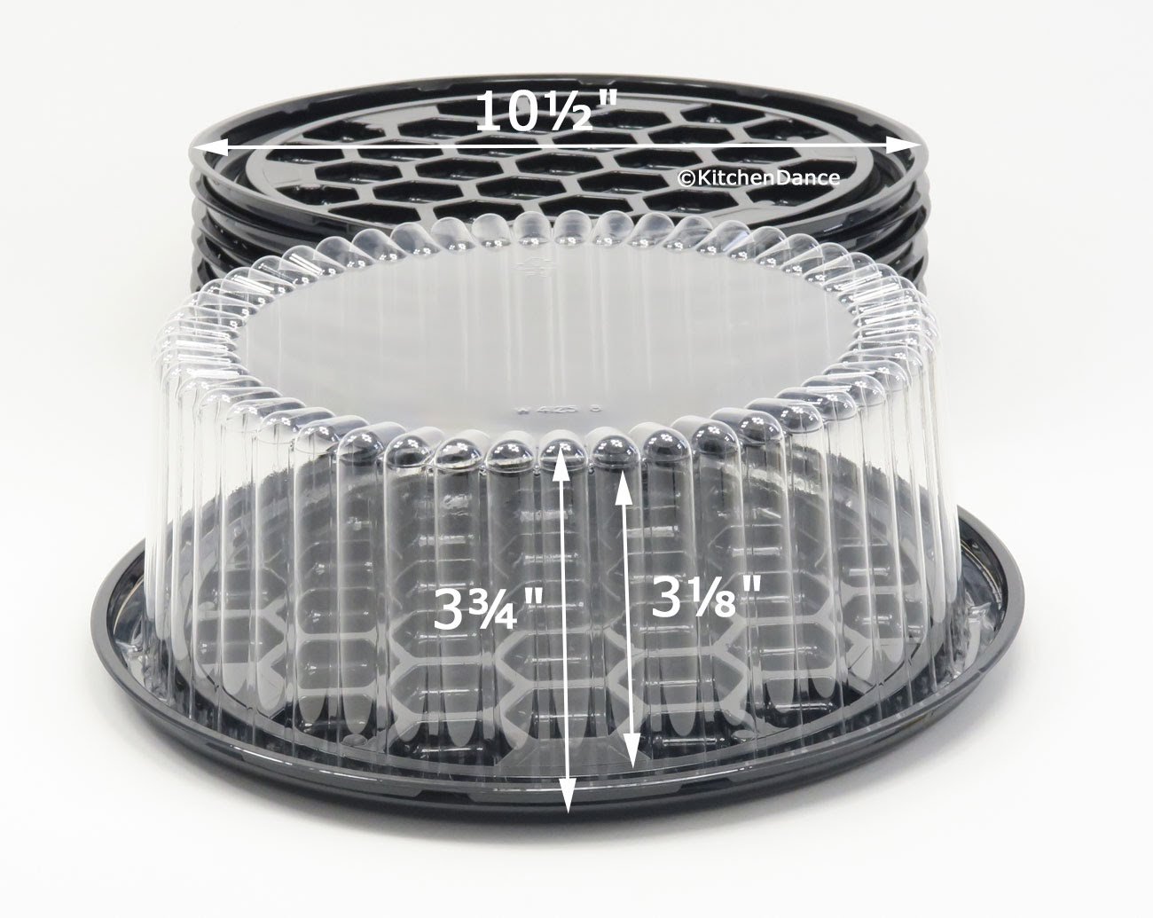 KitchenDance Disposable Plastic Display Cake Carriers with Clear Plastic Lid - 8 Inches Reusable Inside Diameter Low Dome Carrier for 1-2 Layer Cakes, Plastic Cake Storage Container, WG22, 10 Count