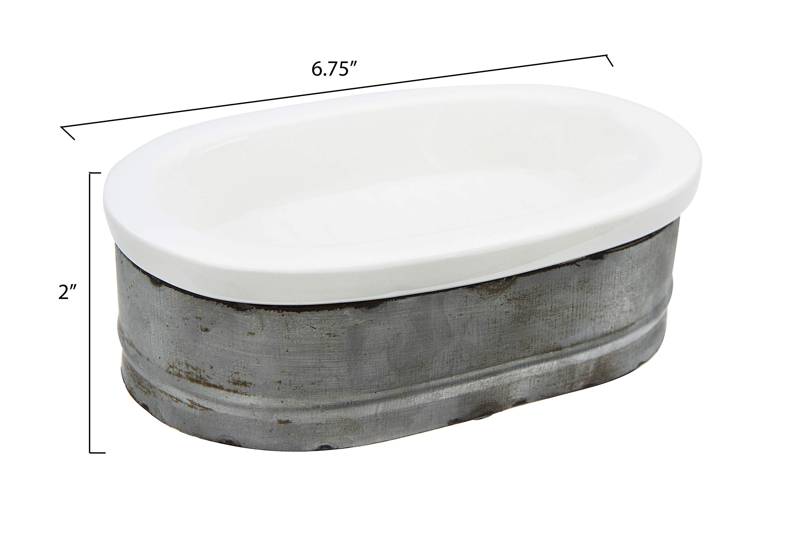 Creative Co-Op Galvanized Metal and Stoneware Vintage Soap Dish