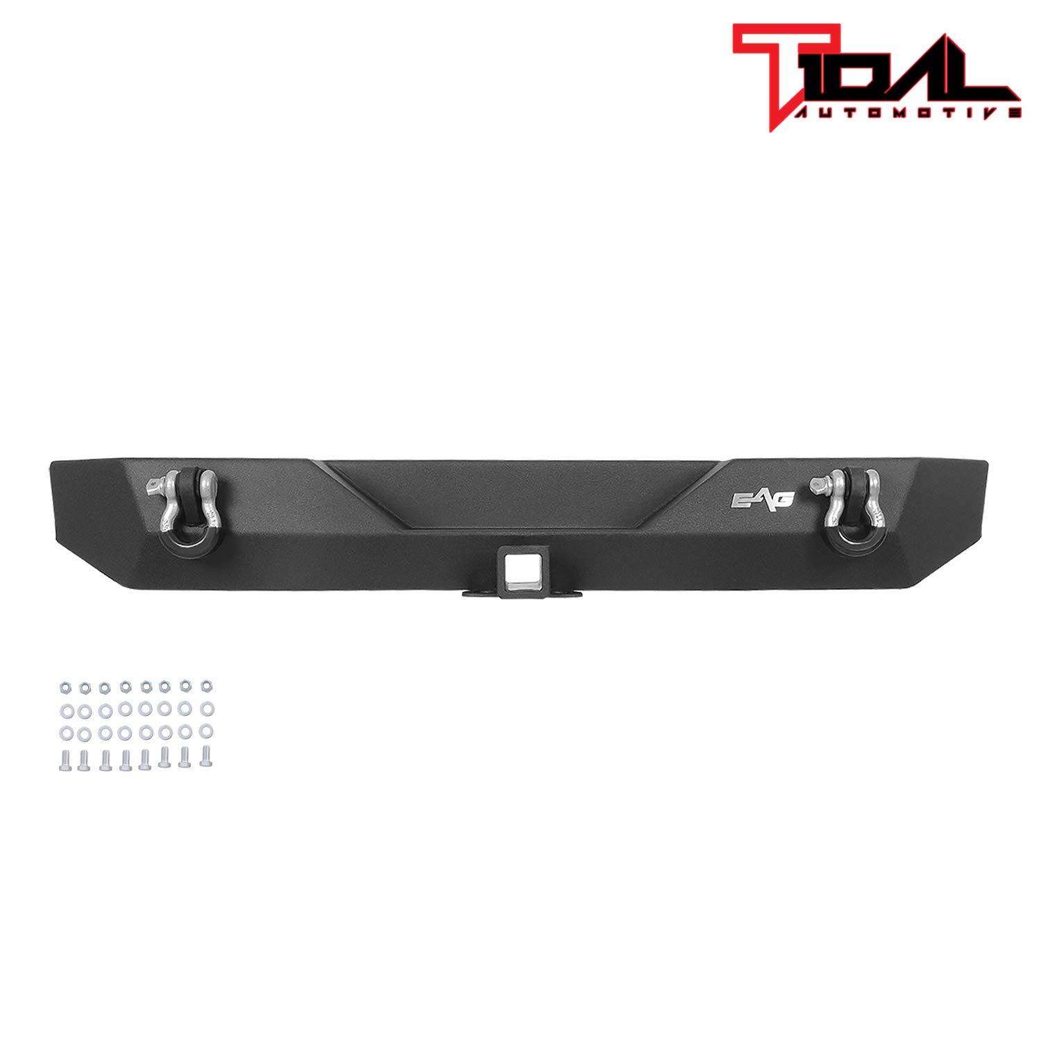EAG Rear Bumper With 2" Hitch Receiver & 2 D-ring Black Textured Off Road for 87-06 Jeep Wrangler TJ YJ