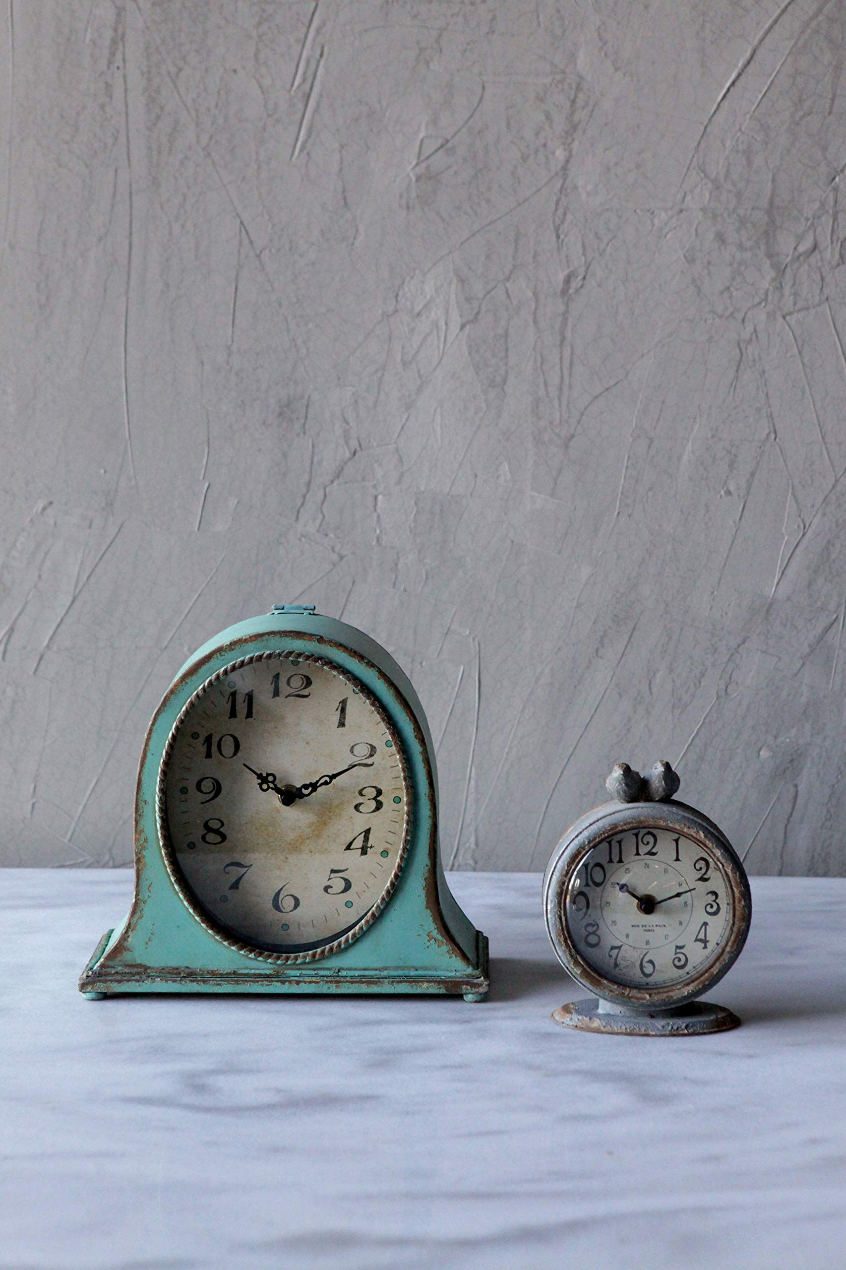 Creative Co-Op Metal Mantel Clock with Aqua Finish