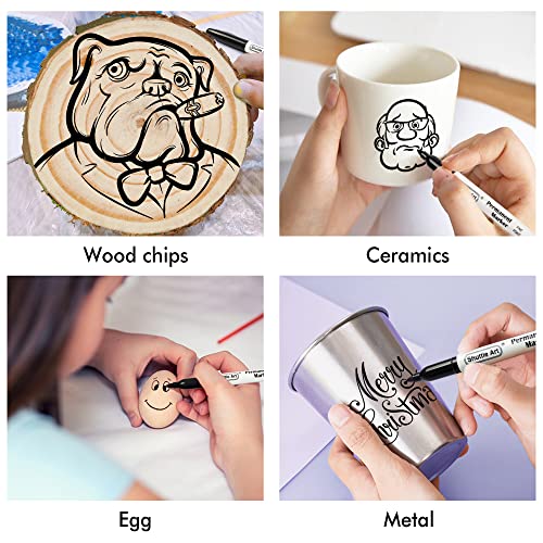 Permanent Markers,Shuttle Art 24 Pack Black Permanent Marker set,Fine Point, Works on Plastic,Wood,Stone,Metal and Glass for Doodling, Marking