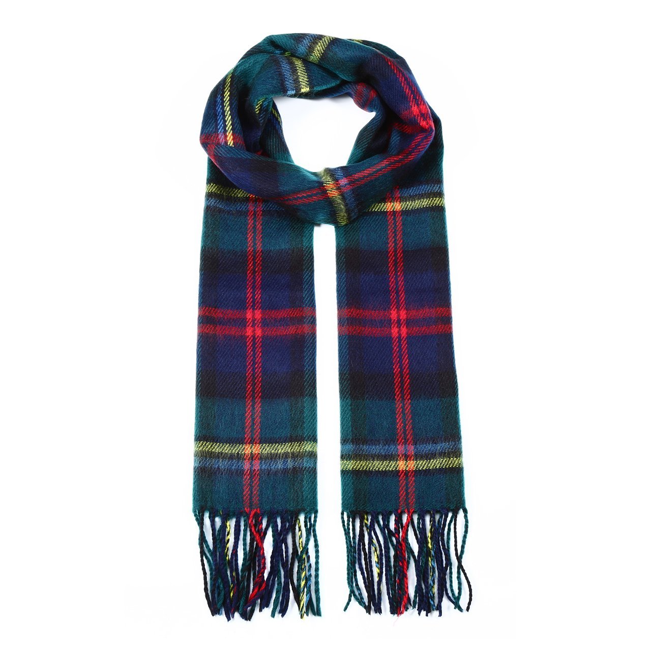 A.WAVE Softer than Cashmere Wool Touch Tassel Ends Plaid Check Solid Scarf (Green, 12 x 66 inches (31 x 167.5 cm))