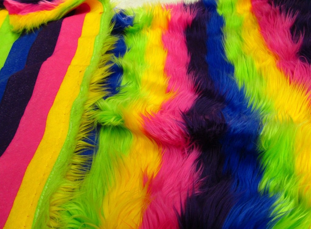 Faux Fake Fur Luxury Shag Multi Color Rainbow Stripes 60 Inch Wide Fabric by The Yard (F.E.