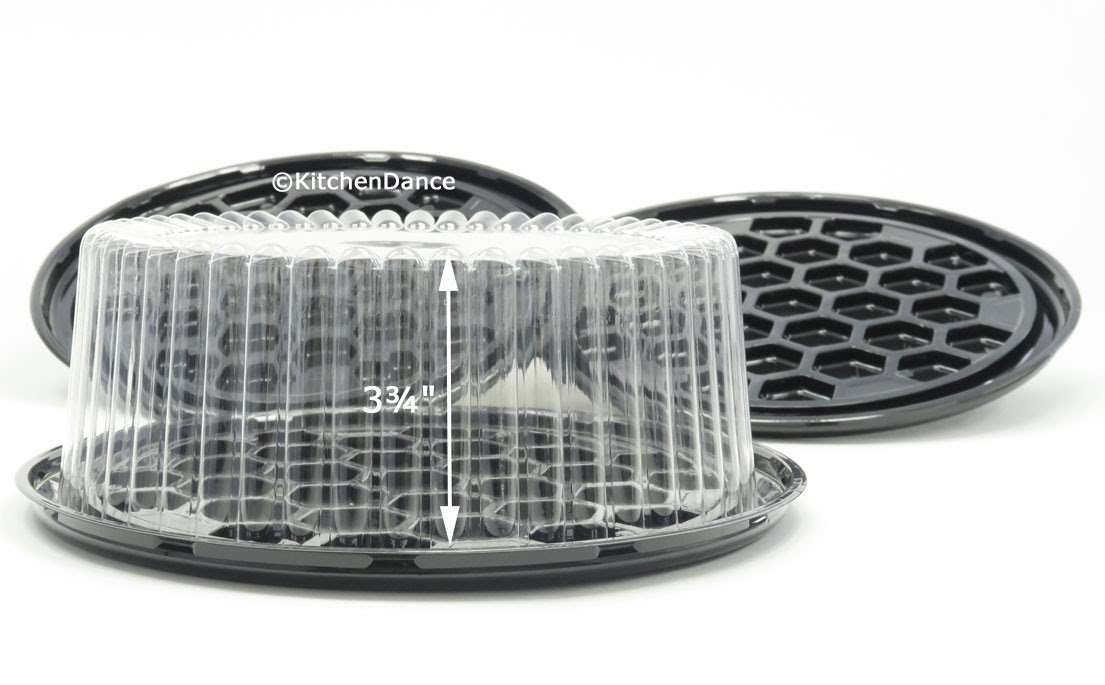 KitchenDance Disposable Plastic Display Cake Carriers with Clear Plastic Lid - 8 Inches Reusable Inside Diameter Low Dome Carrier for 1-2 Layer Cakes, Plastic Cake Storage Container, WG22, 10 Count