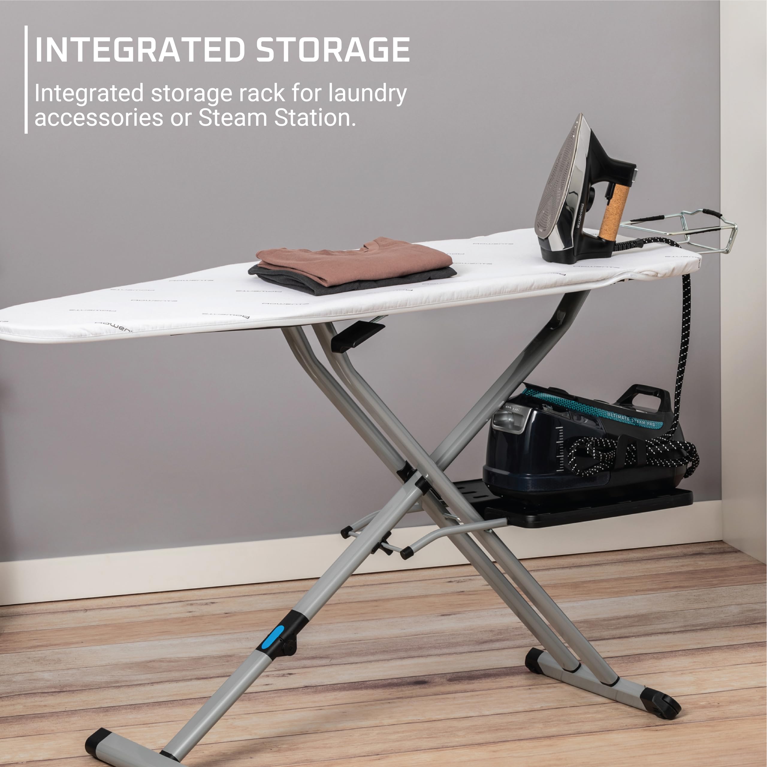 Rowenta Pro Compact Ironing Board with Hanger Rack 18 x 54 Inches Space Saving, Folding, 4 Legs IB9100,Beige