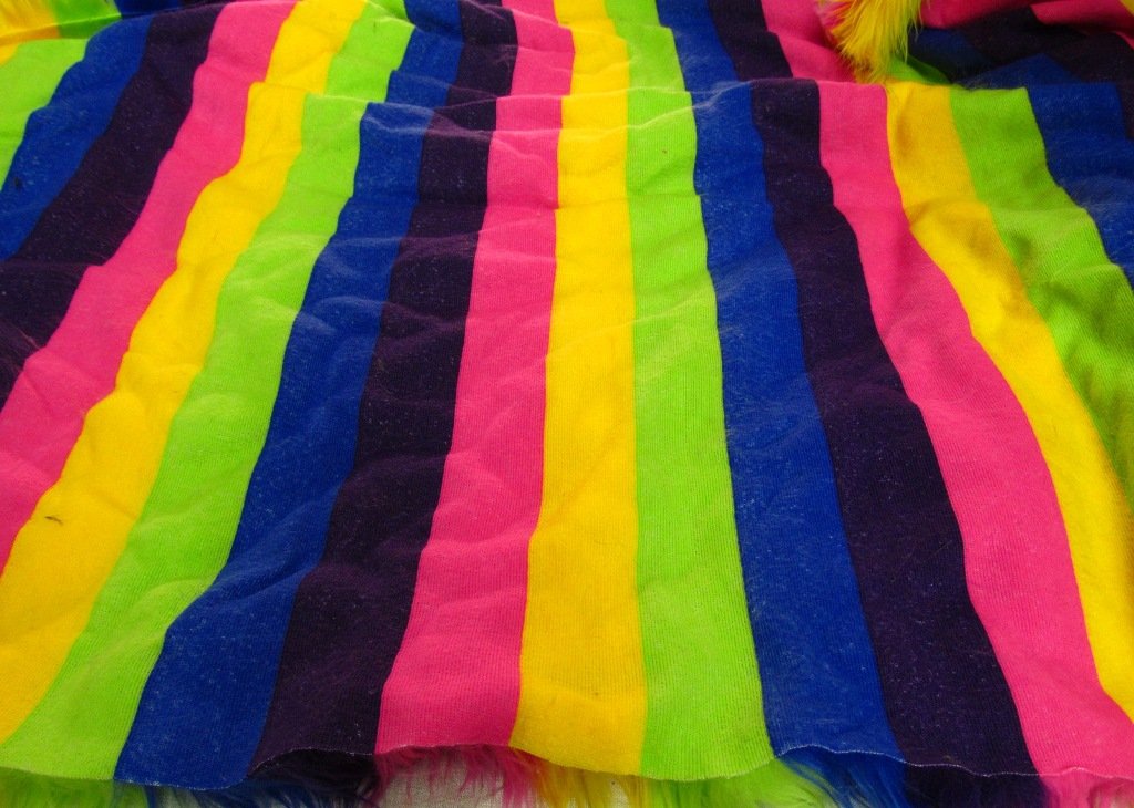Faux Fake Fur Luxury Shag Multi Color Rainbow Stripes 60 Inch Wide Fabric by The Yard (F.E.