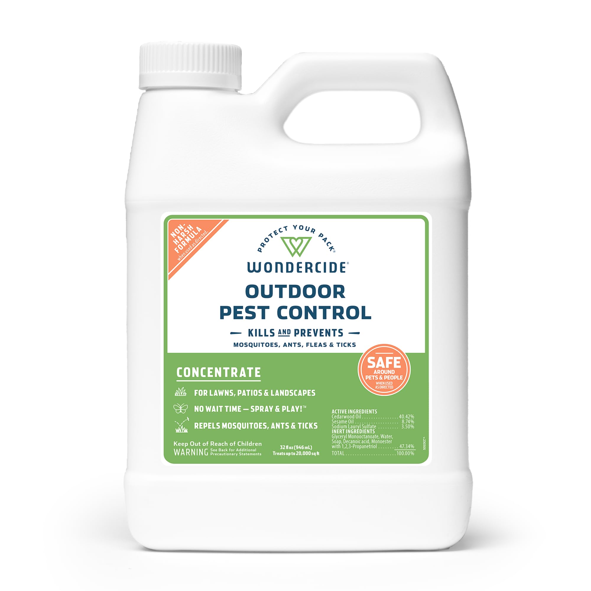 Wondercide - Outdoor Pest Control Spray Concentrate with Natural Essential Oils - Mosquito, Ant, Roach, and Insect Killer, Treatment, and Repellent - Safe Around Pets, Plants, Kids - 32 oz
