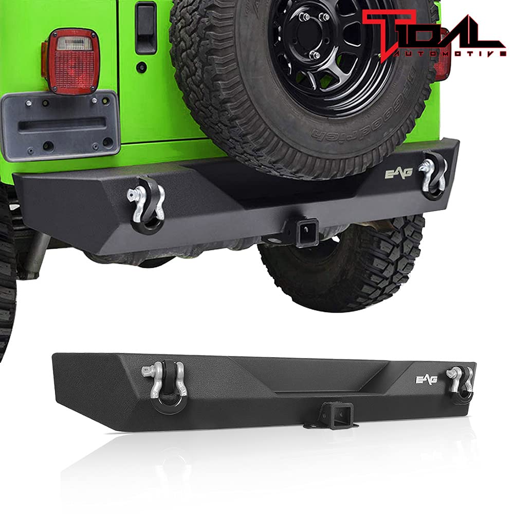 EAG Rear Bumper With 2" Hitch Receiver & 2 D-ring Black Textured Off Road for 87-06 Jeep Wrangler TJ YJ