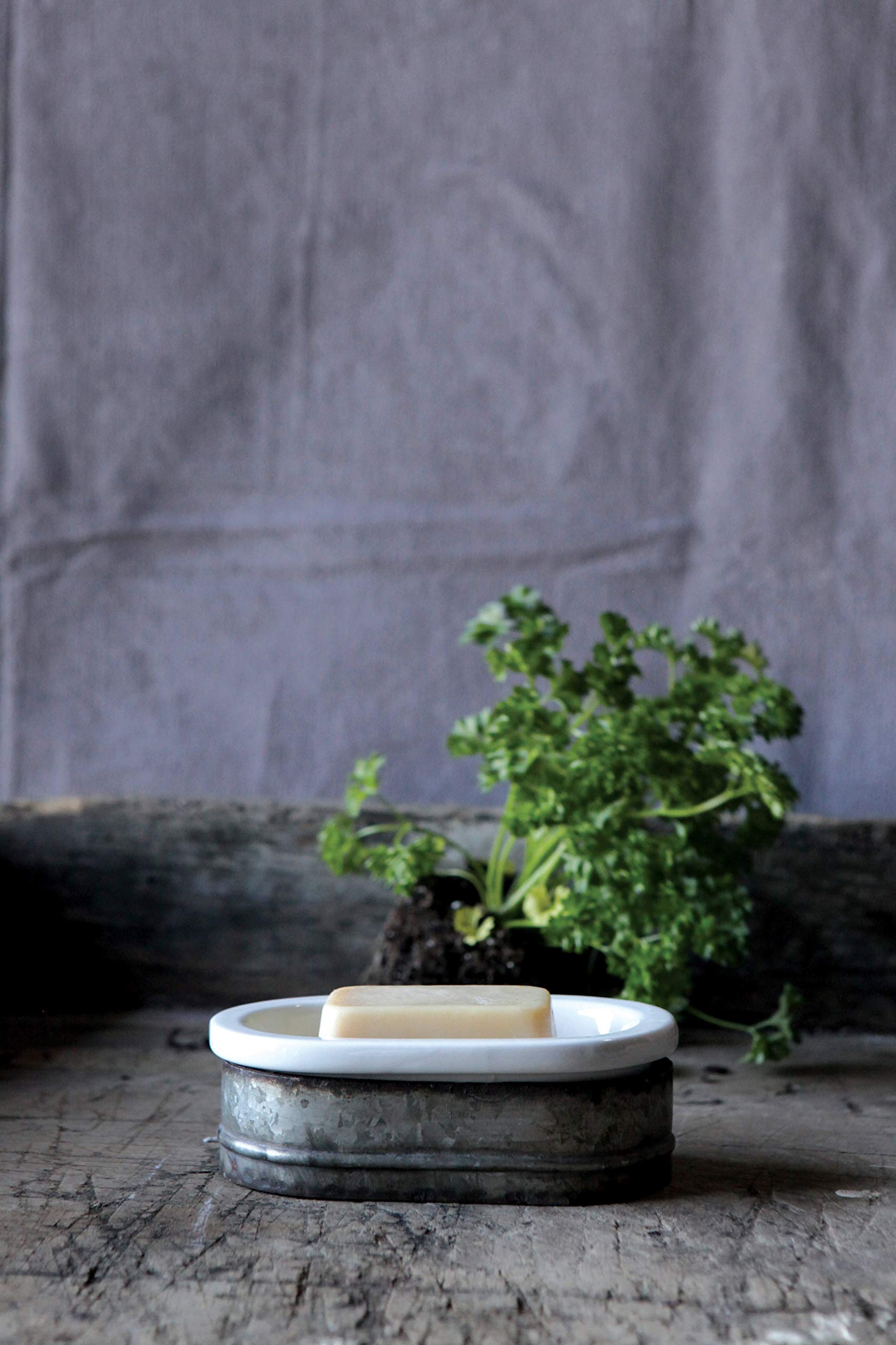 Creative Co-Op Galvanized Metal and Stoneware Vintage Soap Dish