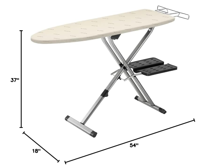 Rowenta Pro Compact Ironing Board with Hanger Rack 18 x 54 Inches Space Saving, Folding, 4 Legs IB9100,Beige