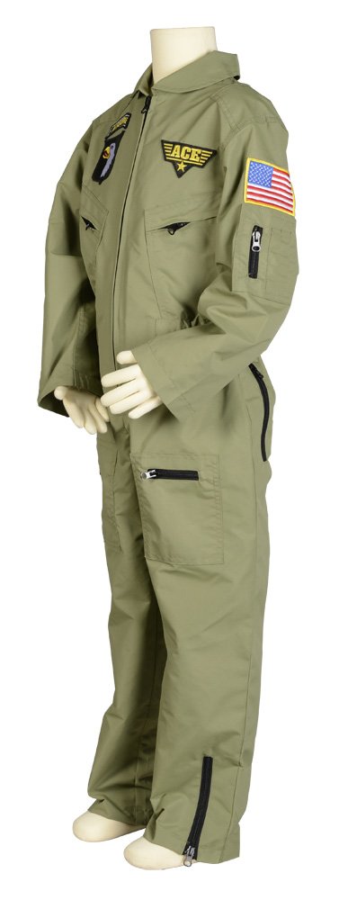 Aeromax Jr. Fighter Pilot Suit with Embroidered Cap, Size 4/6. Olive (Military) Green
