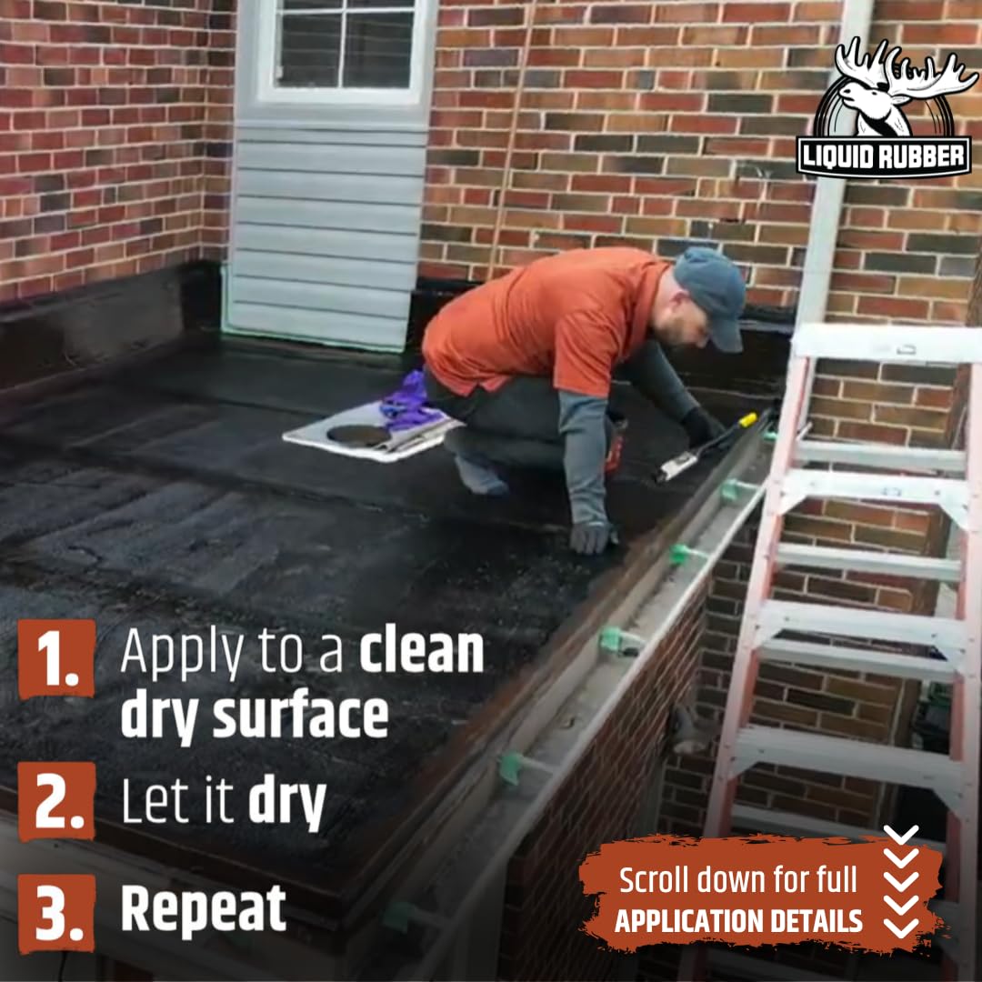 Liquid Rubber Waterproof Sealant - Multi-Surface Leak Repair Indoor and Outdoor Coating, Water-Based, Easy to Apply, Original Black, 1 Gallon
