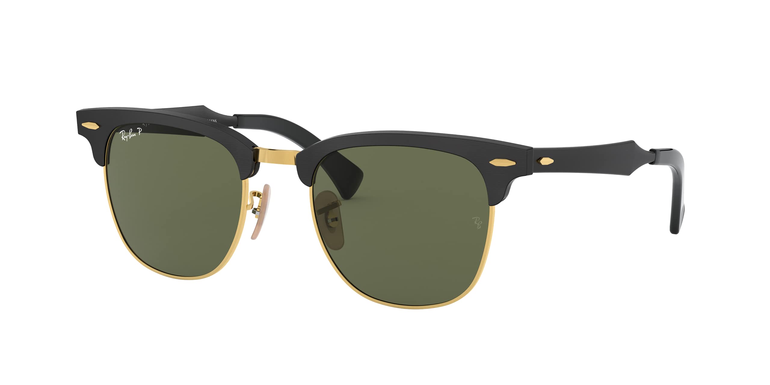 Ray-Ban RB3507 Clubmaster Aluminum Square Sunglasses, Black On Gold/Polarized G-15 Green, 51 mm