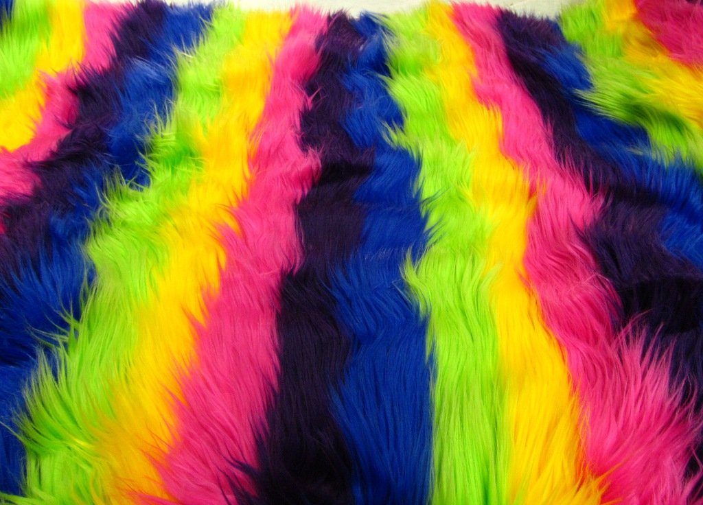 Faux Fake Fur Luxury Shag Multi Color Rainbow Stripes 60 Inch Wide Fabric by The Yard (F.E.