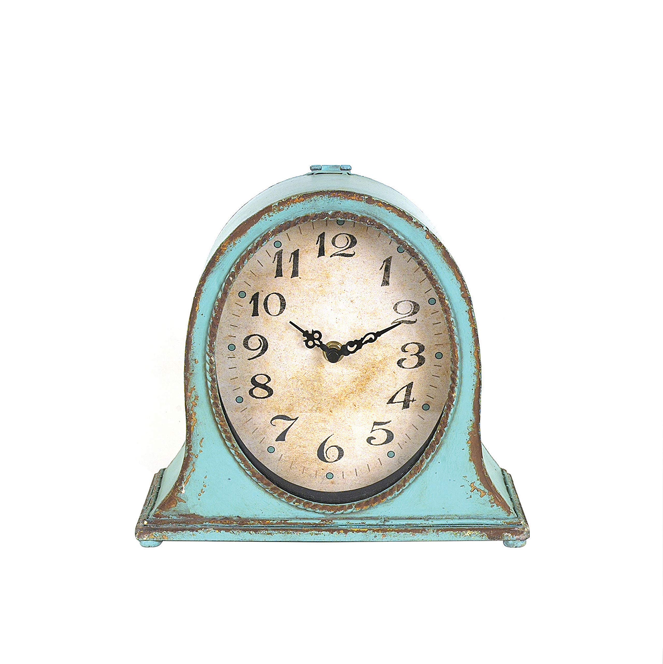 Creative Co-Op Metal Mantel Clock with Aqua Finish