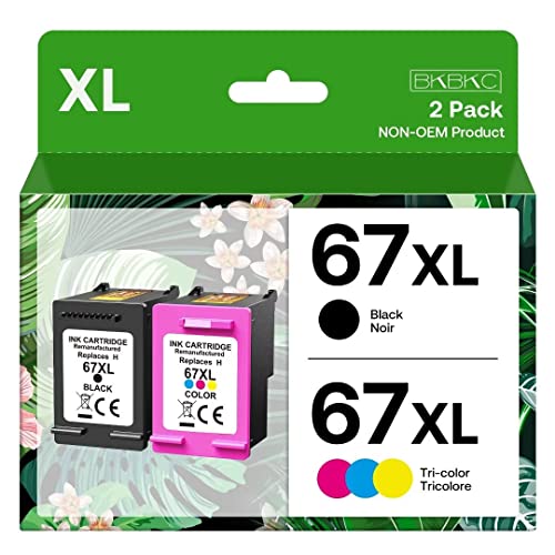 BKBKC Remanufactured 67XL Ink Cartridges Replacement for HP 67 XL Combo Pack Work for HP Envy 6055e 6055 6052 6075 Envy Pro 6455e 6455 6475 6452 DeskJet 4155 2755e 2755 4052 (1 Black, 1 Tri-Color)