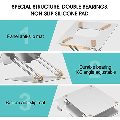 GOPHOR Laptop Stand, Adjustable Laptop Stand for Desk with Heat-Vent , Aluminum Ergonomic Laptop Riser, Portable Computer Notebook Stand Compatible for MacBook, Dell, HP More 10-17" Laptops (Silver)