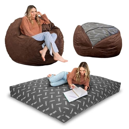 CordaRoy's Chenille Bean Bag Chair, Convertible Chair Folds from Bean Bag to Lounger, As Seen on Shark Tank, Espresso - Full Size