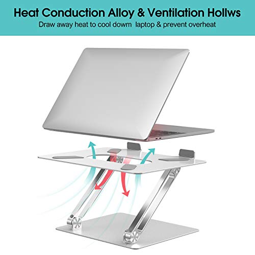 GOPHOR Laptop Stand, Adjustable Laptop Stand for Desk with Heat-Vent , Aluminum Ergonomic Laptop Riser, Portable Computer Notebook Stand Compatible for MacBook, Dell, HP More 10-17" Laptops (Silver)