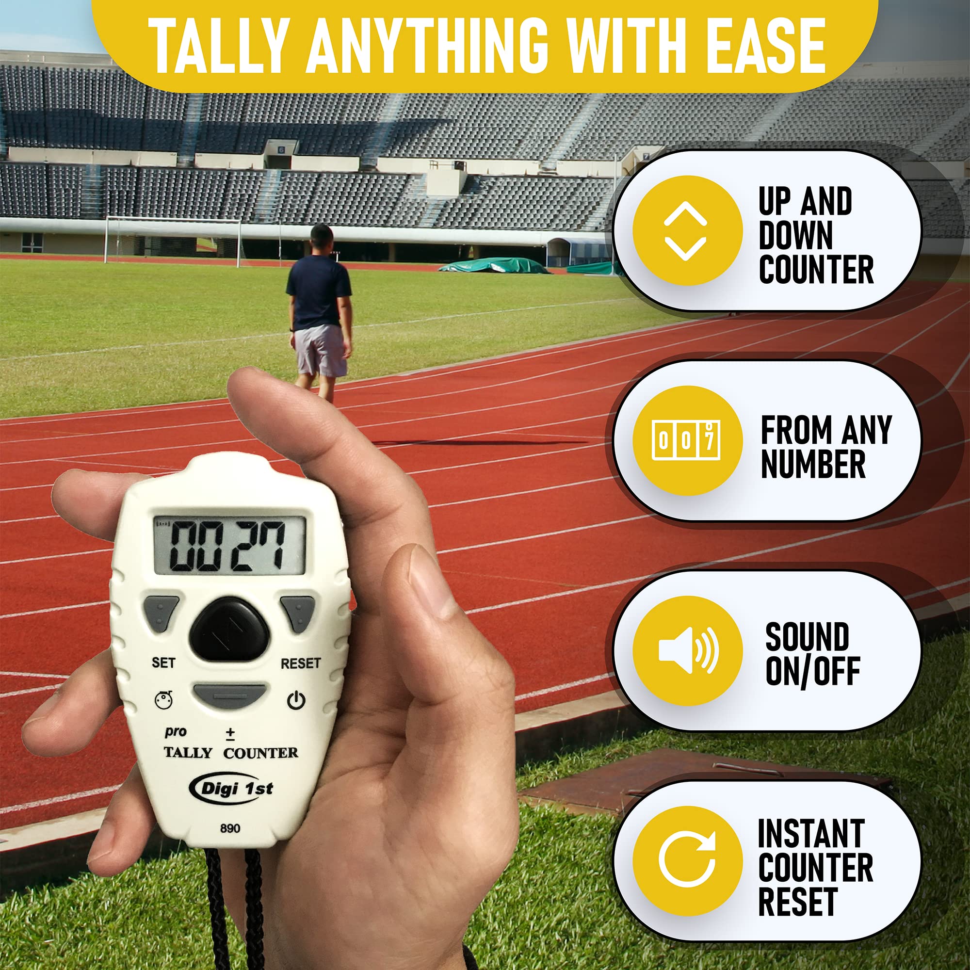 Digi 1st TC-890 Digital Tally Counter, Electronic Up Down Clicker Counter, Add/Subtract People Counter, Handheld Pitch Counter for Golf, Lap & Knitting (1-Pack)