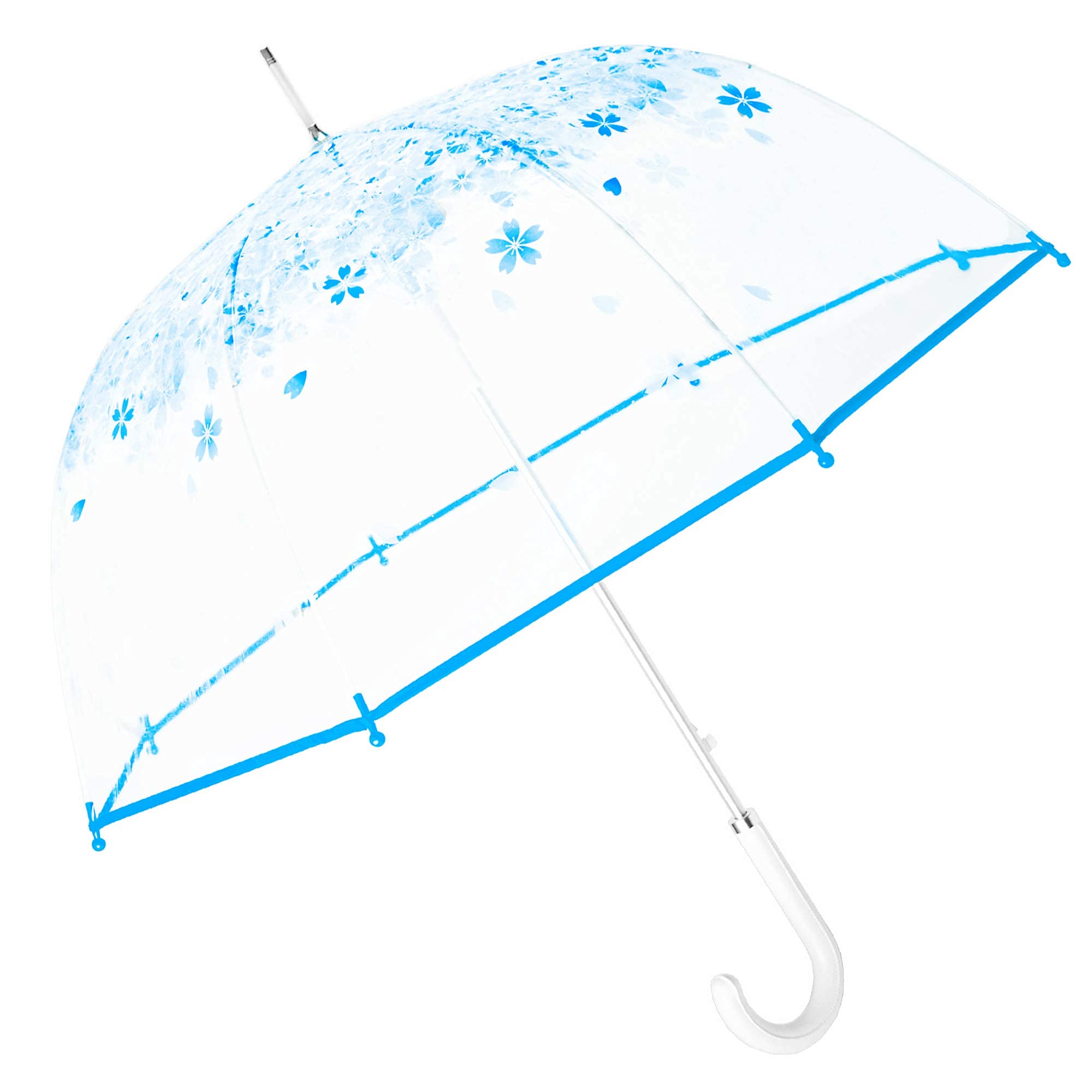 Kung Fu Smith Women Half Automatic Clear Flower Bubble Dome Shape Wind Stick Rain Umbrella, Blue
