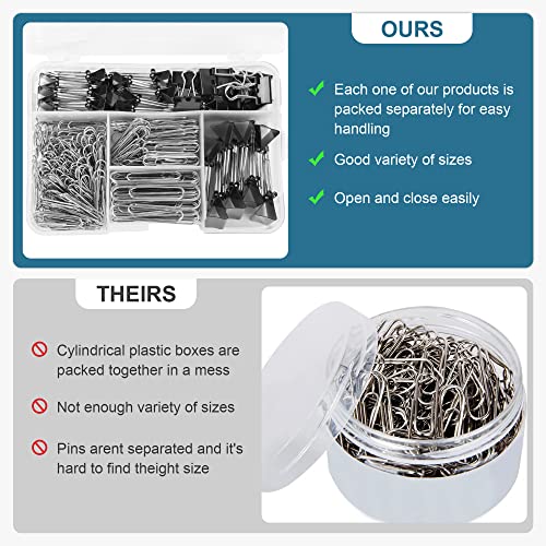 Binder Clips Paper Clips, EHME 340pcs Metal Office Clips Set with Paper Clamps Paperclips for Office and School Supplies, Assorted Large, Medium, Small Sizes