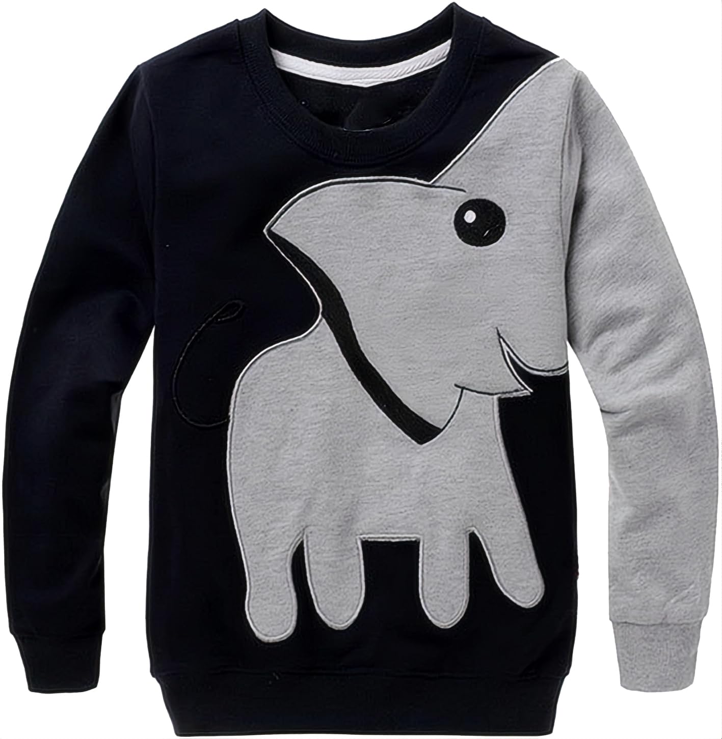 CM-Kid Little Boys' Elephant Long Sleeve T-shirt Cartoon Head Sweatshirt, Black, 6T