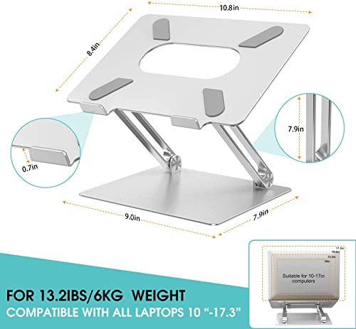 GOPHOR Laptop Stand, Adjustable Laptop Stand for Desk with Heat-Vent , Aluminum Ergonomic Laptop Riser, Portable Computer Notebook Stand Compatible for MacBook, Dell, HP More 10-17" Laptops (Silver)