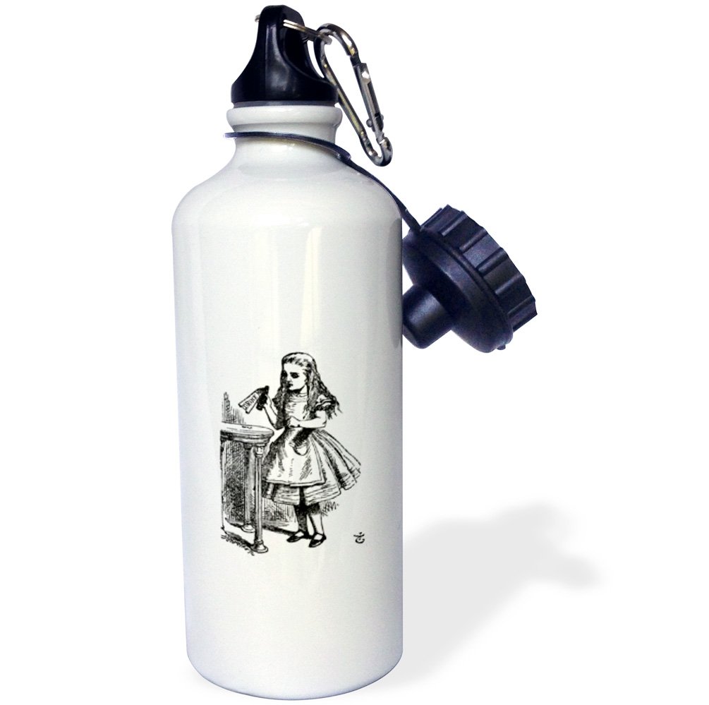 3dRose Drink Me Alice in Wonderland John Tenniel Black and White Illustration Sports Water Bottle, 21 oz, Multicolor