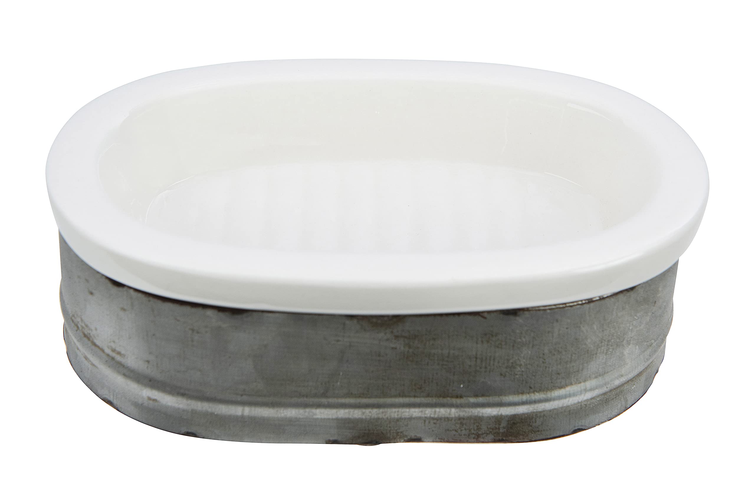 Creative Co-Op Galvanized Metal and Stoneware Vintage Soap Dish