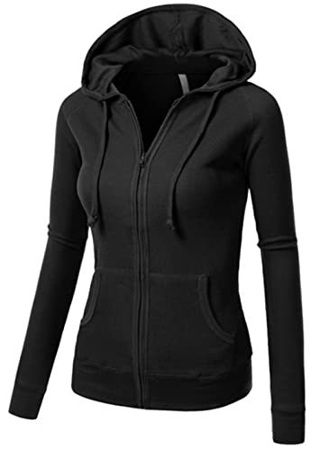 Interstate Apparel Inc Juniors Huge Angel Wings Rhinestone Thermal Zipper Hoodie Black S-XL (L (Juniors), Black)