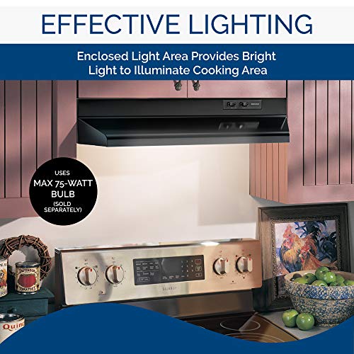 Broan-NuTone Economy 30-inch Under-Cabinet Easy Install Range Hood with 2-Speed Exhaust Fan and Light, 230 Max Blower CFM, Black
