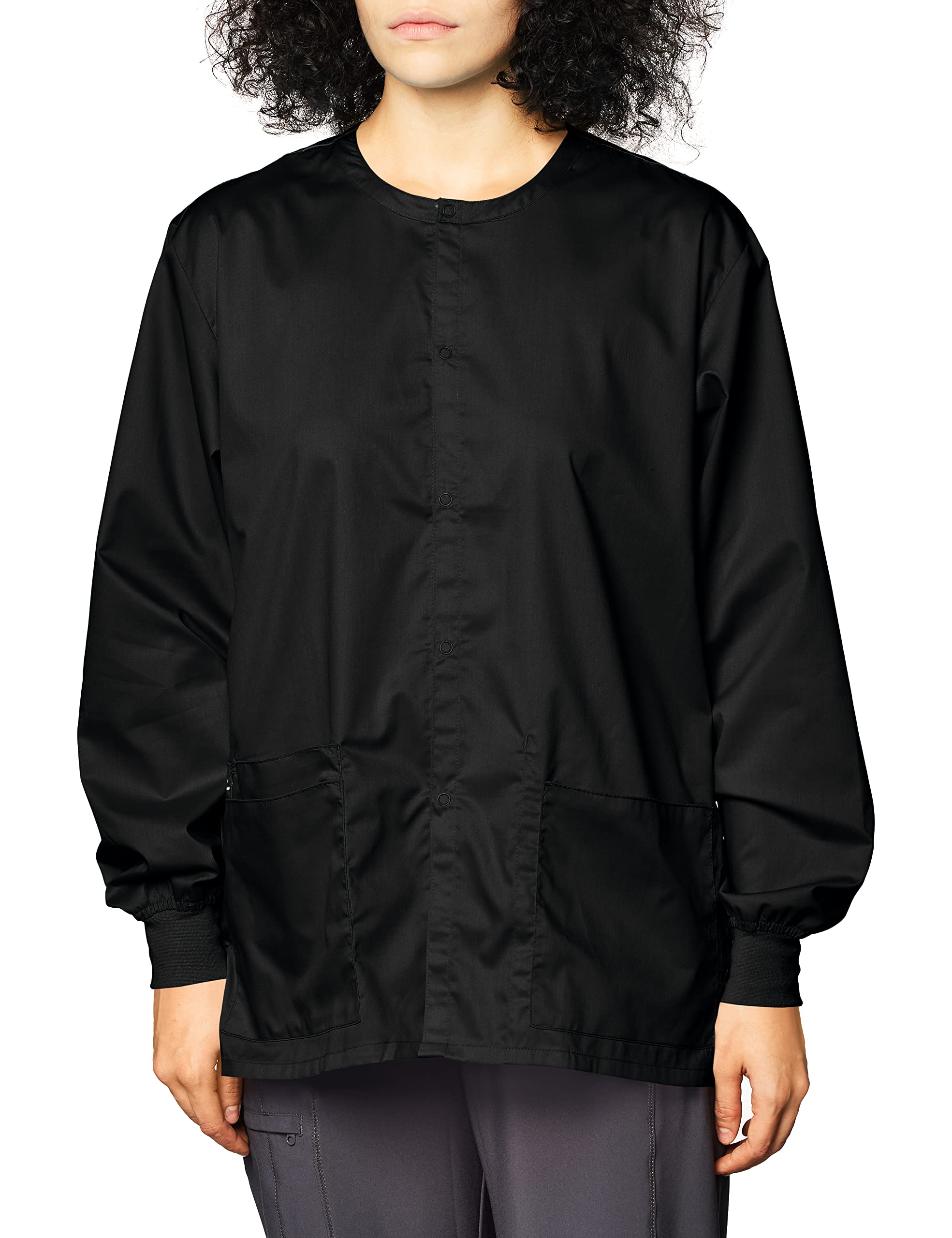 WonderWink Plus-Size Snap Front Jacket Outerwear, Black, 3X-Large