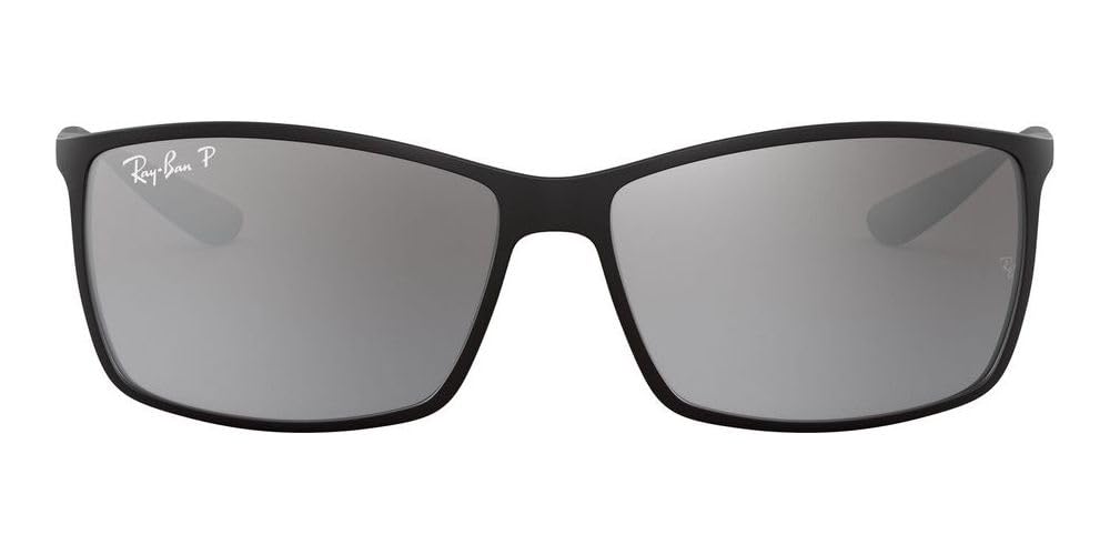 Ray-Ban Men's RB4179 Liteforce Square Sunglasses, Matte Black/Polarized Grey Mirrored Gradient Silver, 62 mm
