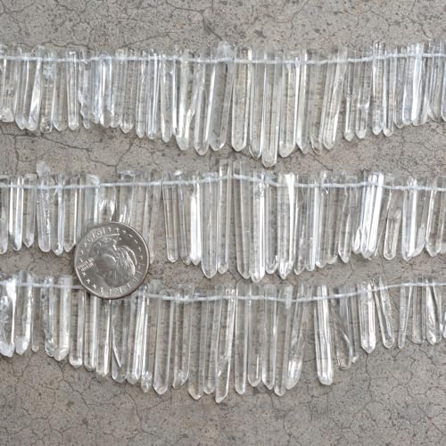 Natural Clear Quartz Rock Crystal Facet Points Sticks Graduated Loose Gemstone Beads 16"