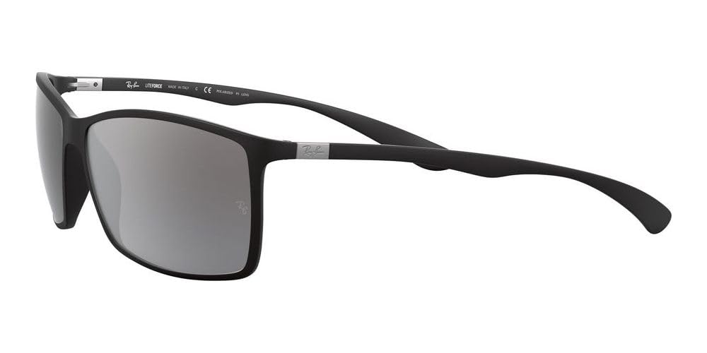 Ray-Ban Men's RB4179 Liteforce Square Sunglasses, Matte Black/Polarized Grey Mirrored Gradient Silver, 62 mm