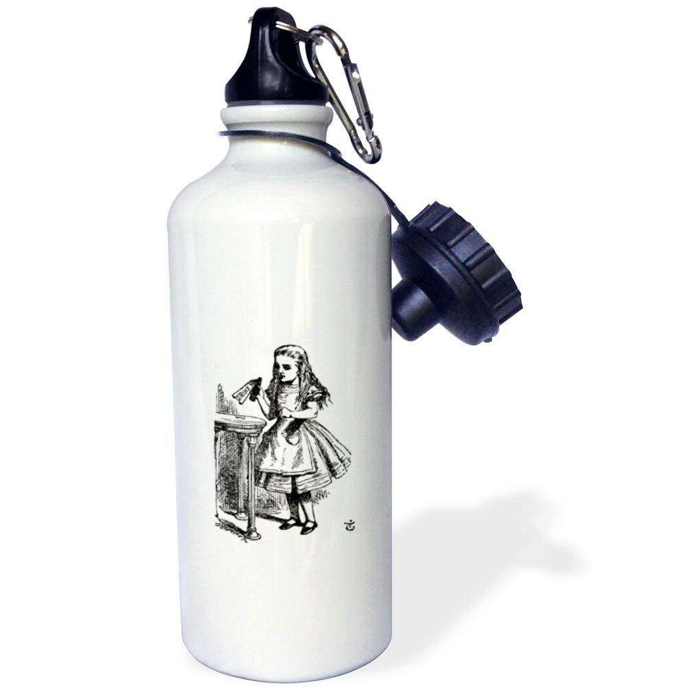 3dRose Drink Me Alice in Wonderland John Tenniel Black and White Illustration Sports Water Bottle, 21 oz, Multicolor