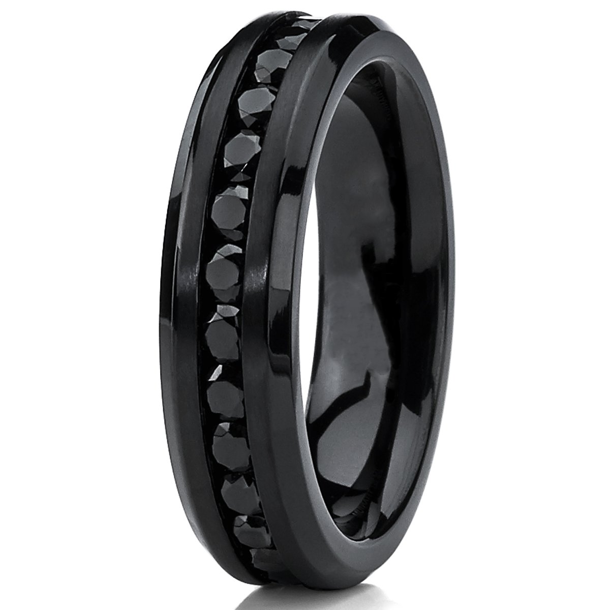 Metal Masters 6MM Black Womens Eternity Titanium Ring Wedding Band W/Black Cubic Zirconia Size 7.5