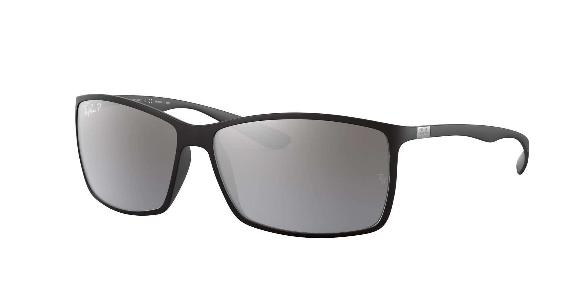 Ray-Ban Men's RB4179 Liteforce Square Sunglasses, Matte Black/Polarized Grey Mirrored Gradient Silver, 62 mm