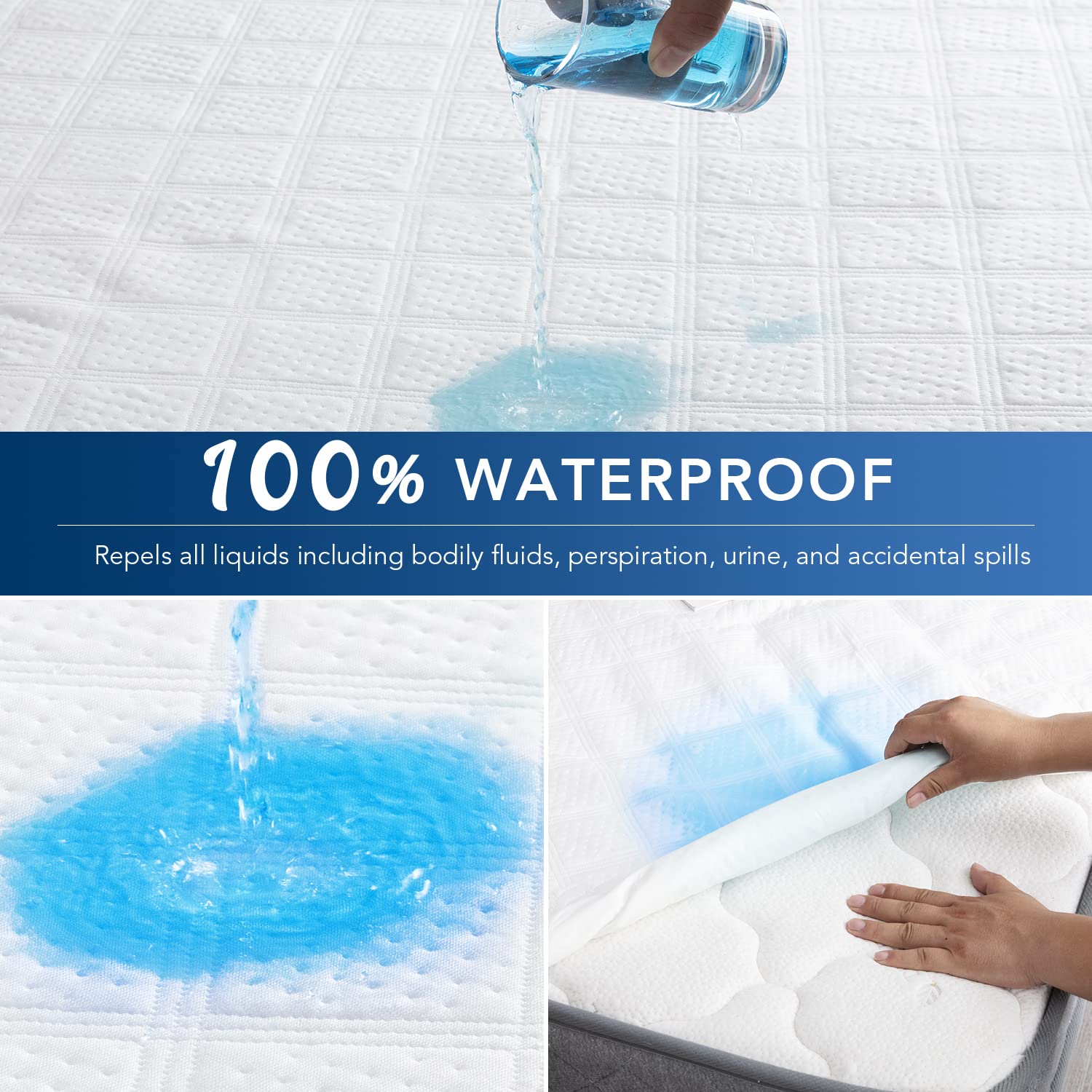 King Size Waterproof Mattress Protector, Cooling Mattress Pad Cover Fitted 8"-21" Deep Pocket,3D Air Fabric Breathable Bed Mattress Cover Matress Protector King Size Soft & Noiseless White