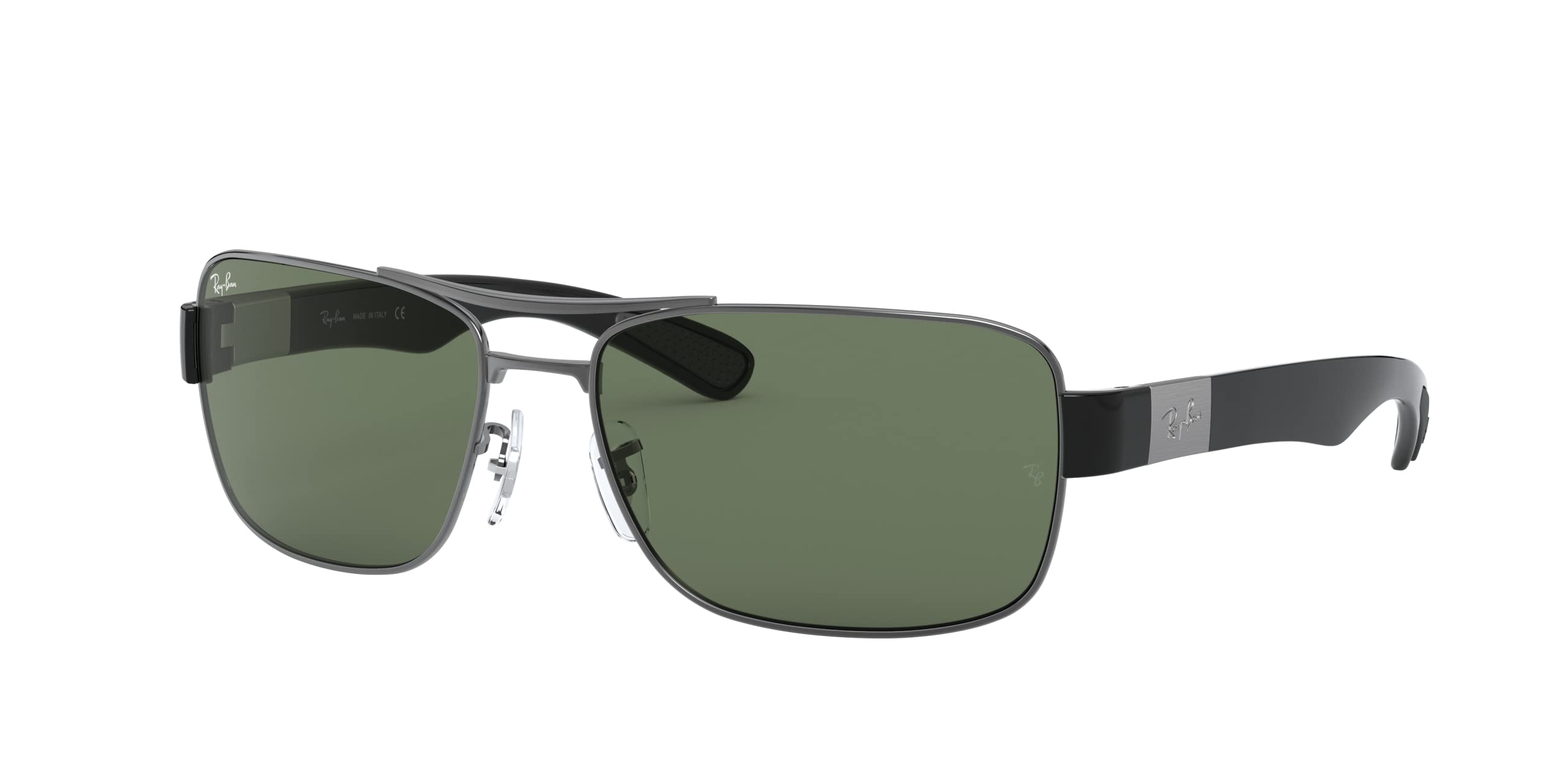 Ray-Ban Men's RB3522 Square Sunglasses, Gunmetal/Dark Green, 64 mm + 1