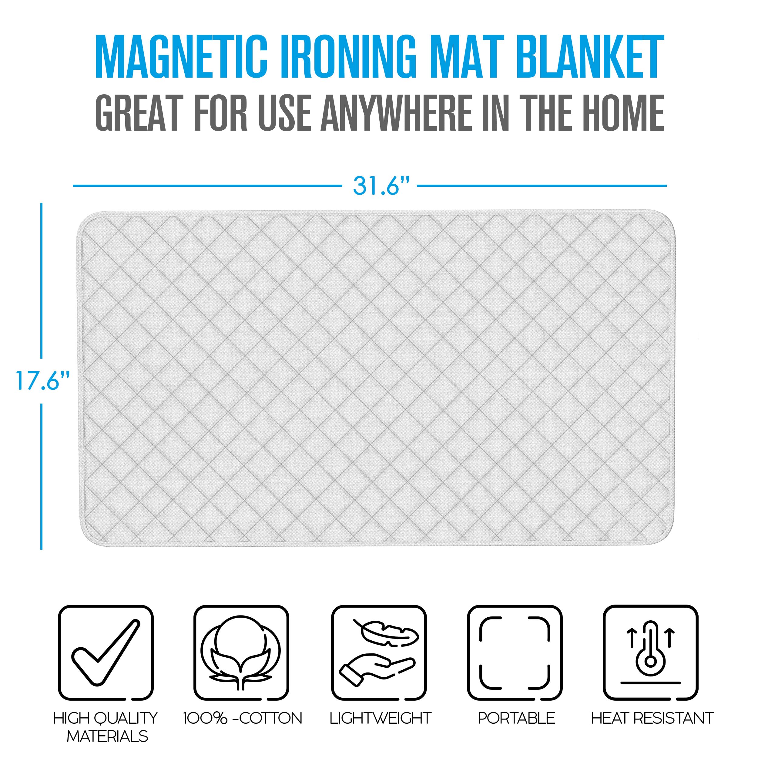 Ironing Mat, Ironing Pad, Iron Mat, Iron Pad, Dryer Top Protector Mats, Magnetic, Portable, Blanket Cover for Table Top, Countertop, Washer, Travel, Quilting, Grey, Wide, Thick, 33 x 17 Inches