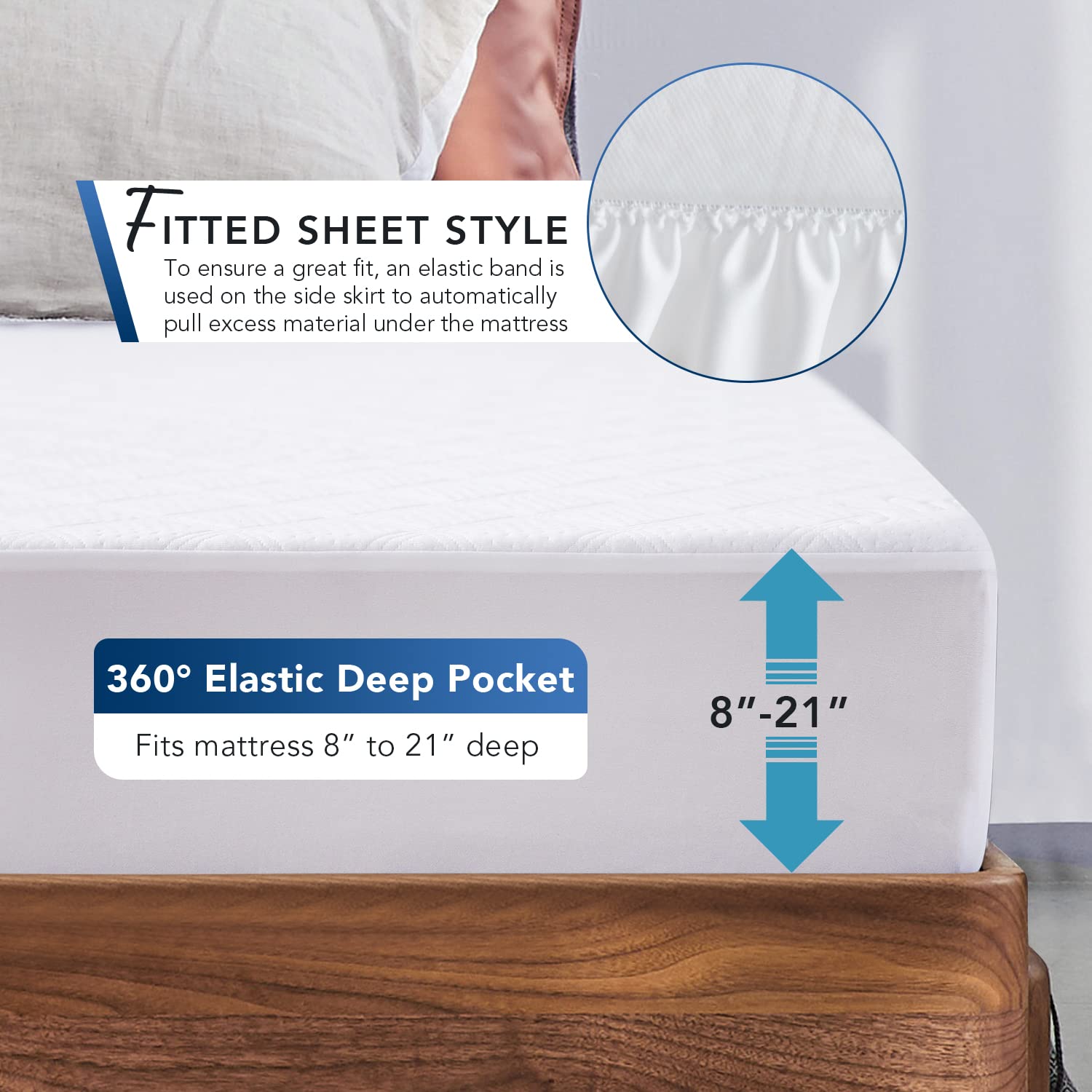 King Size Waterproof Mattress Protector, Cooling Mattress Pad Cover Fitted 8"-21" Deep Pocket,3D Air Fabric Breathable Bed Mattress Cover Matress Protector King Size Soft & Noiseless White