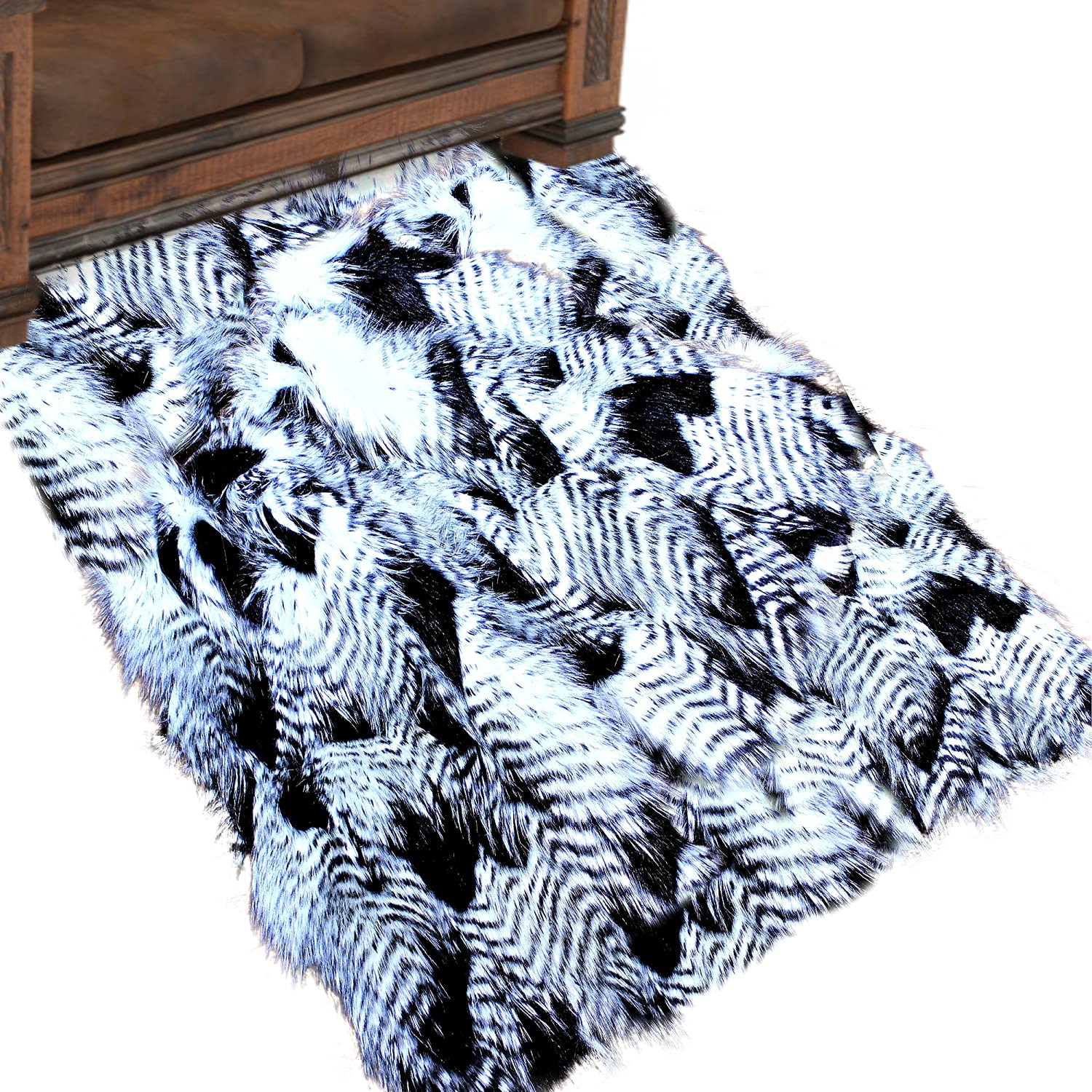 Premium Shaggy Black and White Faux Feather Fur Area Rug Shaggy Shag Luxury Sheep Rectangle Faux Fur 24"x36"